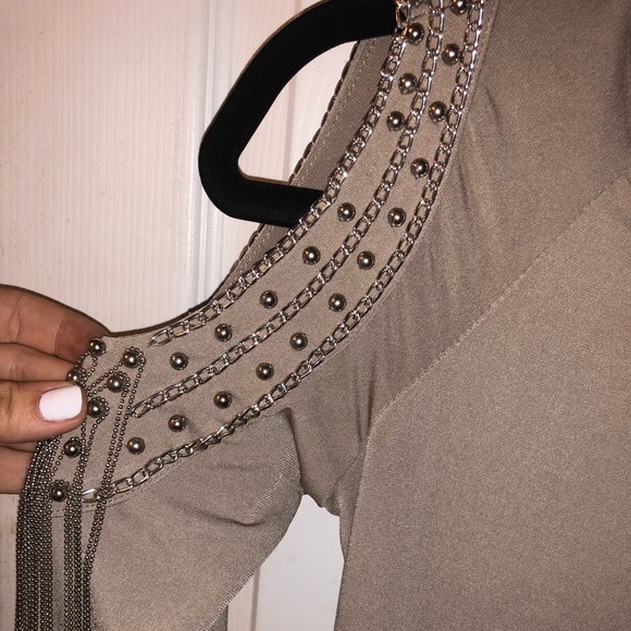 Forever 21 | Tops | Tan Shoulderless Dress With Beading | Poshmark